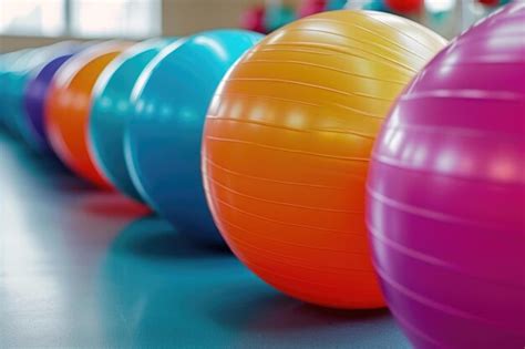 A Row Of Exercise Balls Lined Up In A Row Perfect For Fitness And Gymrelated Designs Premium