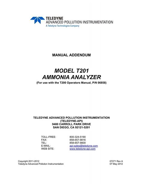 MODEL T201 AMMONIA ANALYZER Teledyne API