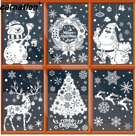 Carnation สติ๊กเกอร์ติดหน้าต่าง การ์ตูน Santa Claus Snowman Elk คริสต์มาสสติกเกอร์แบบคงที่