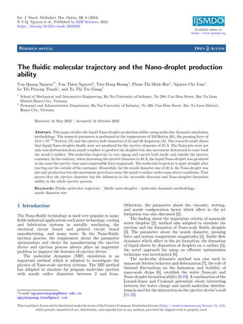 Pdf The Fluidic Molecular Trajectory And The Nano Droplet Production