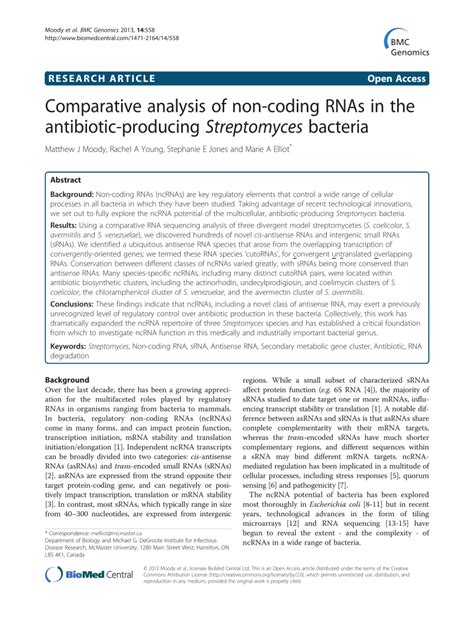 Pdf Comparative Analysis Of Non Coding Rnas In The Antibiotic