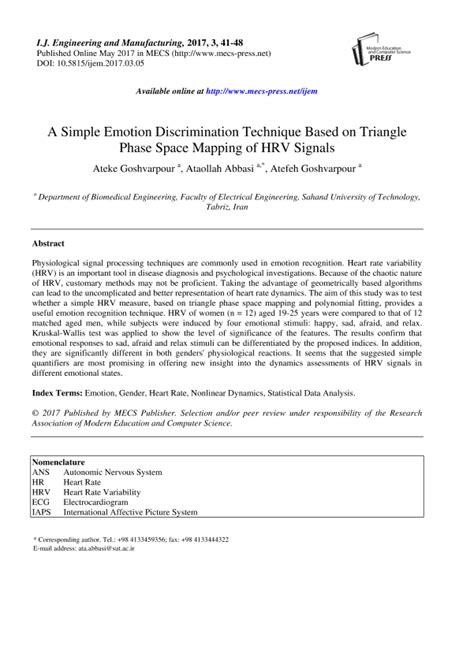 A Simple Emotion Discrimination Technique Based On Triangle Phase Space