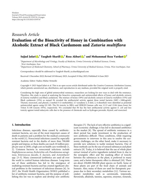 Pdf Evaluation Of The Bioactivity Of Honey In Combination With