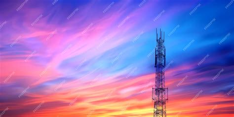 Communication Tower With Antennas For Phone Tv And Wireless Internet Signals Concept
