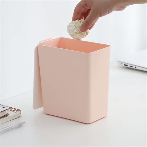 Ozmmyan 0 5gal 1 6l Desktop Trash Can With Lid Plastic Micro Push Trash Can Small Countertop