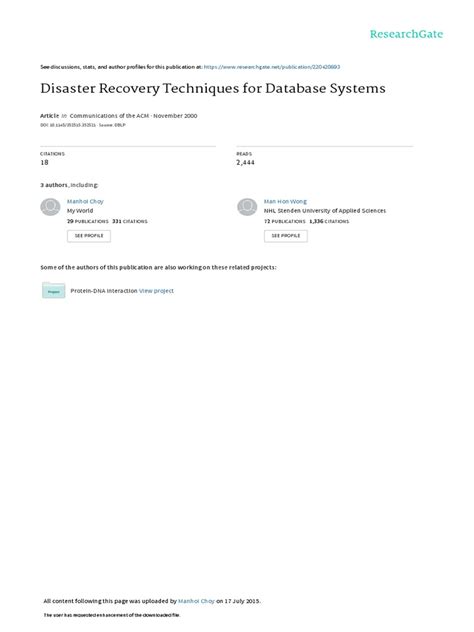 disaster recovery techniques for database systems pdf databases