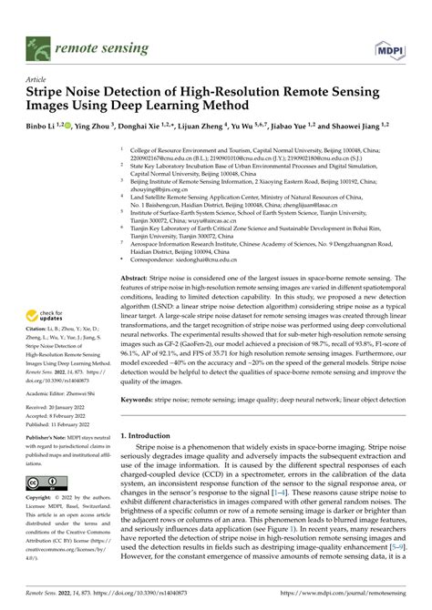PDF Stripe Noise Detection Of High Resolution Remote Sensing Images Using Deep Learning Method