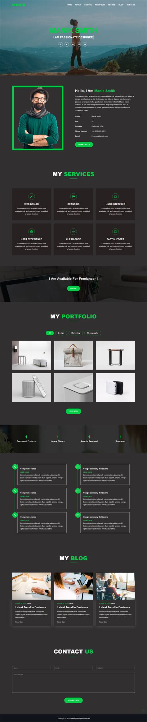 Manik Personal Portfolio Html Template Source Code Sellanycode