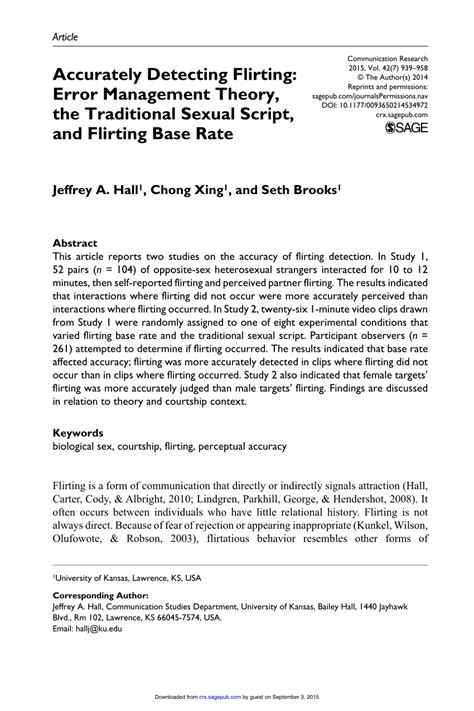 PDF Accurately Detecting Flirting Error Management Theory The Traditional Sexual Script And