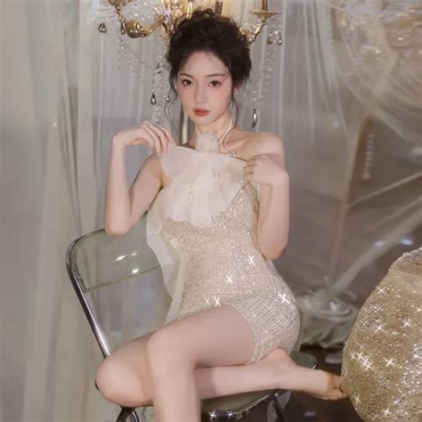 Non Staining Clothes For Sex Doll Starlace Flow Sequin Tie Gown