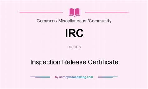 Irc Inspection Release Certificate In Common Miscellaneous