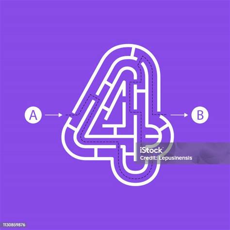 숫자 네 모양 미로 미로 입구에 한 가지 방법으로 미로와 종료 하는 방법 평면 디자인 벡터 일러스트 레이 션입니다 4에 대한 스톡 벡터 아트 및 기타 이미지 Istock