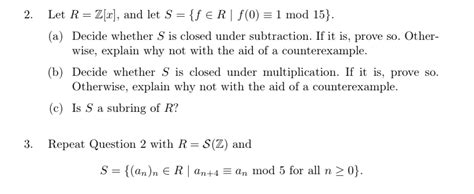Solved Let R Z X And Let S FRf Mod A Chegg Com