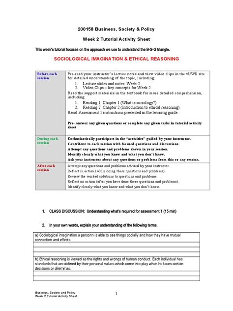 Week 2 Tutorial Activity Sheet Pdf Sociology Reading Comprehension