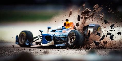 high speed f1 racecar major wreck capture by tilt shift camera angle
