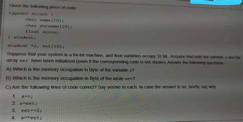 Solved Given The Following Plece Of Code Typedef Atruett