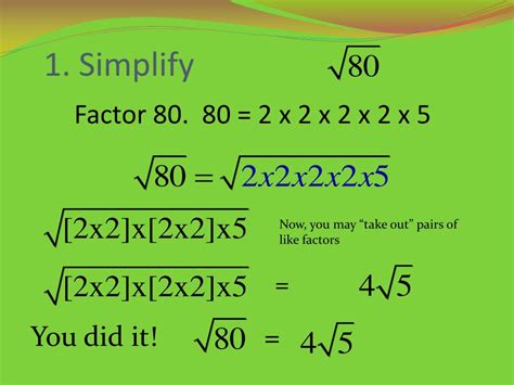 PPT Simplifying Square Roots PowerPoint Presentation Free Download ID