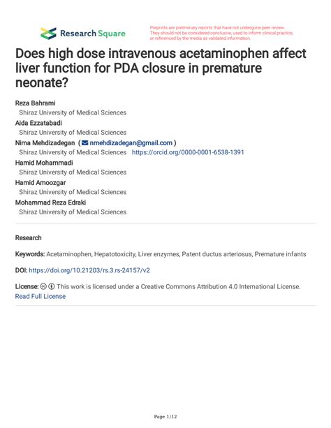 Pdf Does High Dose Intravenous Acetaminophen Affect Liver Function For Pda Closure In
