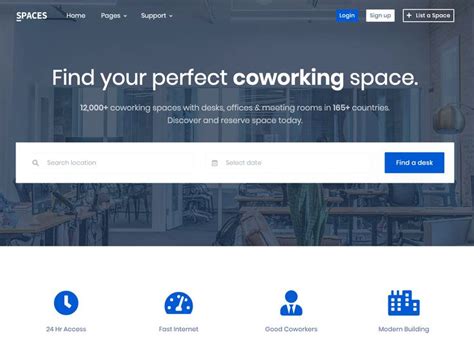 Spaces Listings Map Bootstrap Dashboard Theme Bootstrap Themes Coworking Page Template