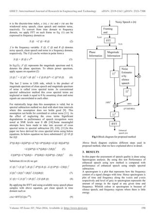 Speech Enhancement Using Spectral Subtraction Technique With Minimized Cross Spectral Components
