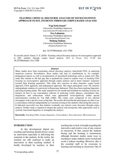 Pdf Teaching Critical Discourse Analysis Of Sociocognitive Approach To Efl Learners Through