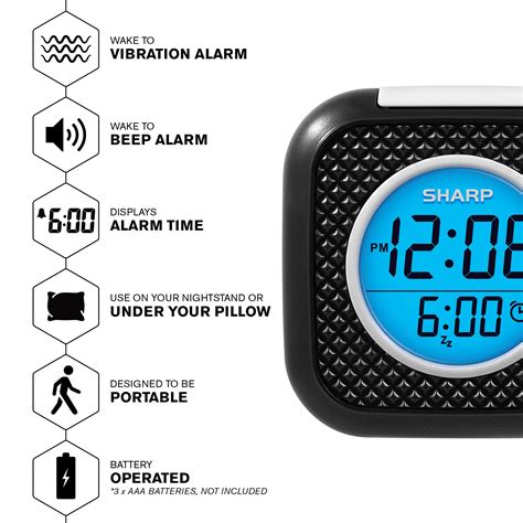 SHARP Pillow Personal Alarm Clock Wake To Vibration Or Beep Use On Nightstand Or Under
