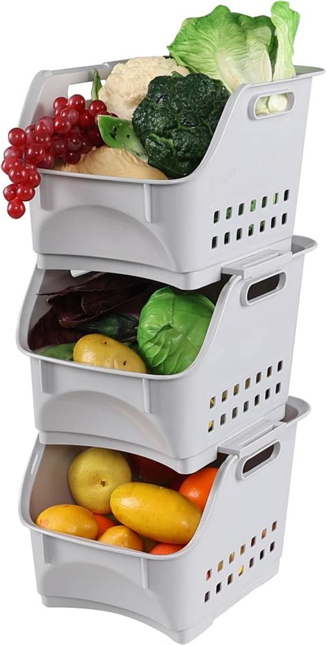 Minekkyes Set Of 3 Plastic Kitchen Stacking Baskets Stacking Open