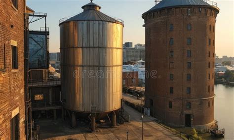 Two Large Metal Tanks Are Next To Each Other One Is On The Left And The Other Is On The Right