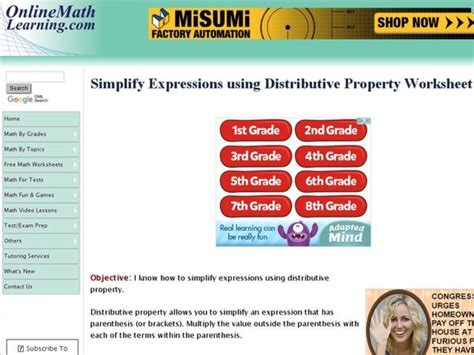 Simplify Expressions Using Distributive Property Interactive For 9th 12th Grade Lesson Planet