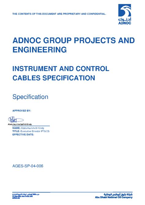 Ages Sp 04 006 Instrument And Control Cable Specification The Contents
