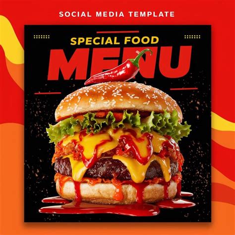 특별한 음식 메뉴와 레스토랑 패스트푸드 버거 소셜 미디어 인스타그램 포스트 템플릿 프리미엄 Psd 파일