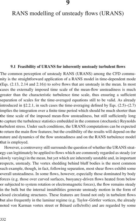 Rans Modelling Of Unsteady Flows Urans Chapter 9 Modelling Turbulence In Engineering And