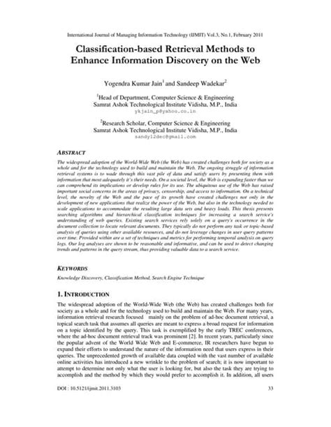 Classification Based Retrieval Methods To Enhance Information Discovery On The Web Pdf