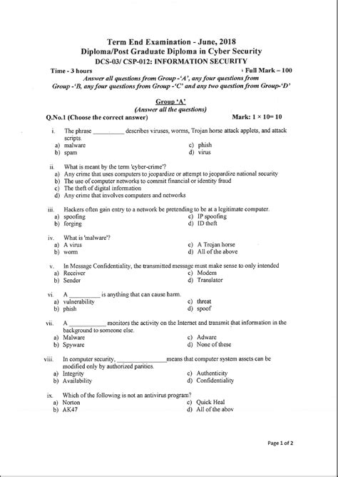 OSPU DCS CSP Information Security June Question Paper University Question Papers