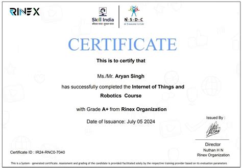 Completed A Course On Internet Of Things And Robotics Aryan Singh