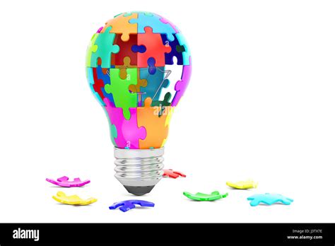Light Bulb From Puzzle Pieces Idea And Solution Concept D Rendering Isolated On White