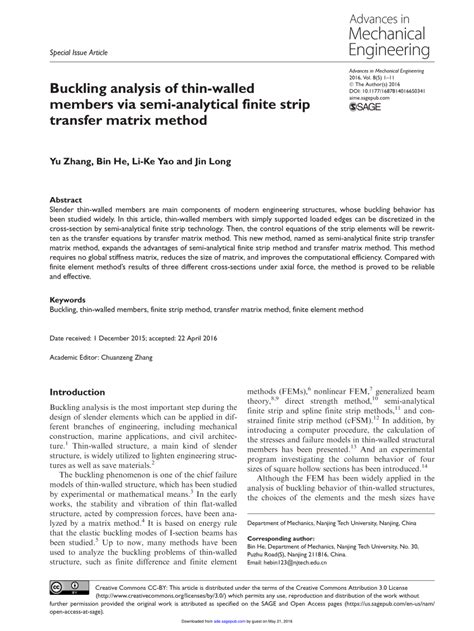 Pdf Buckling Analysis Of Thin Walled Members Via Semi Analytical Finite Strip Transfer Matrix