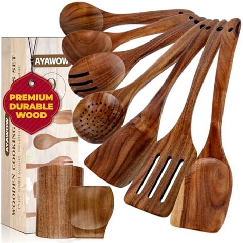 Lsfchuju Wooden Spoons For Cooking 10 Piece Natural Teak
