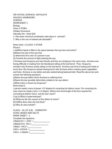 Class X Science Worksheet 1 1 Pdf Class X Science Worksheet 1 1 Pdf