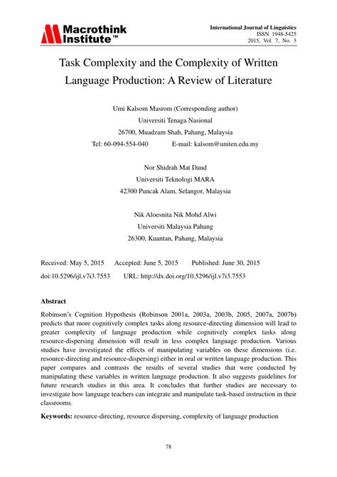 Pdf Task Complexity And The Complexity Of Written Language Production A Review Of Literature