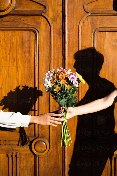 Giving Someone Flowers Someone Holding Flowers Couple Giving Flowers