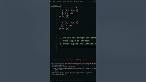 How Tuples Are Immutable Pythonprogramming Pythontelugu Letsquest Python Tuples Youtube