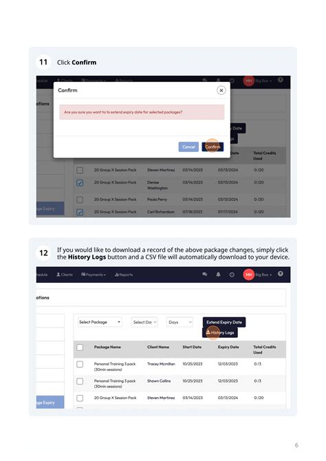 bulk extend package expiration date hapana support
