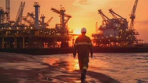 Premium Ai Image Offshore Oil Rig Operator During Maintenance