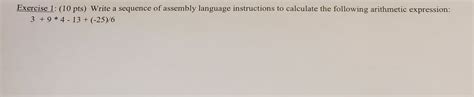 Solved Exercise 1 10 Pts Write A Sequence Of Assembly