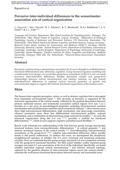 Pdf Pervasive Inter Individual Differences In The Sensorimotor Association Axis Of Cortical