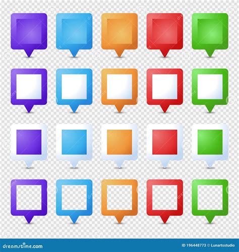 Square Location Pins Set Marker 3d Map Pointer Pin Vector Set