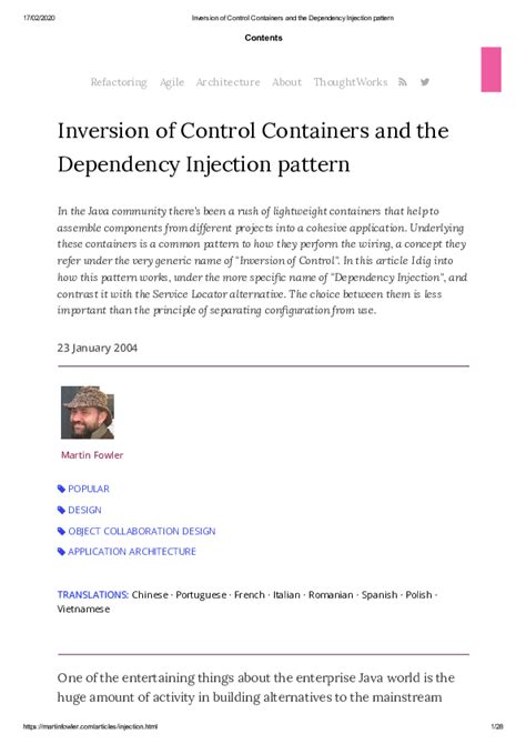 Pdf Inversion Of Control Containers And The Dependency Injection Pattern
