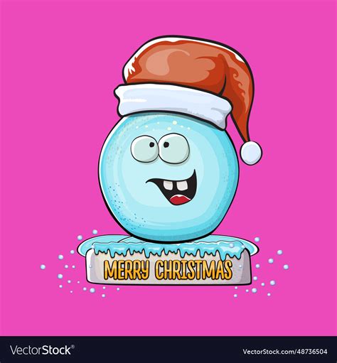 Cartoon Snowball Character With Red Santa Vector Image