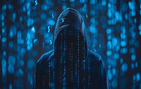 Hacker Surrounded By Digital Code And Data Streams Cyber Security